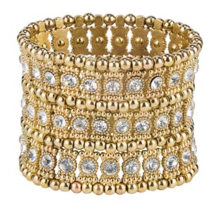 spunkysoul new! antique gold or silver crystal boho stretch bracelet for women wedding bridal collection (gold rhinestone)