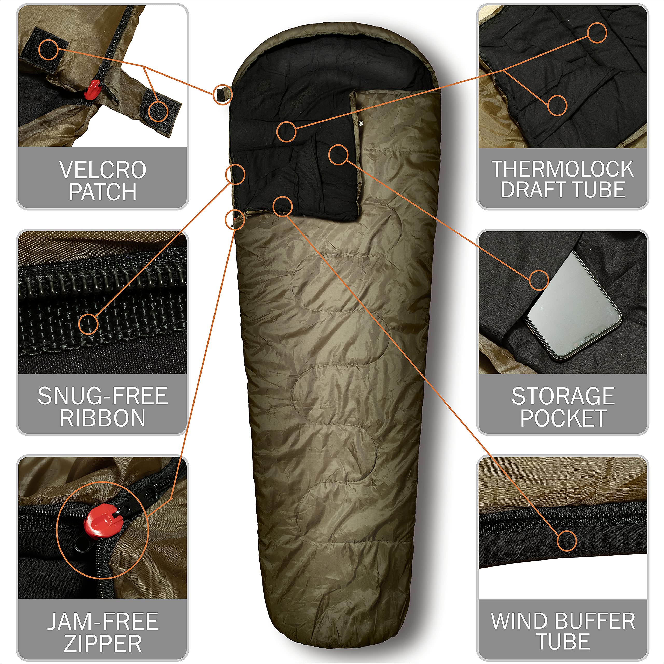 RIOYALO 0°F 0 Degree Winter Sleeping Bags for Adults Cold Weather | Grand-Teton Big and Tall Mummy Sleeping Bag w Compression Sack for Camping Hiking Backpacking | XL 90.6 in | Up to 6 ft 10 in