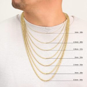 Nuragold 14K Yellow Gold Solid Rope Diamond Cut Chain Necklace, Bracelet, or Anklet/Lengths 7"- 30" / All widths from 1mm to 10mm - Real Italian Jewelry for Mens and Womens