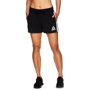 reebok women's 3.5" inseam running, relaxing, journey color block french terry shorts with pockets, (black, xx-large)