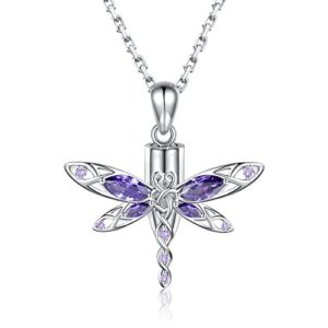 manbu dragonfly cremation urn necklace for ashes - 925 sterling silver memorial keepsake with cz pendant jewelry women keepsake bereavement gift for a loss of the loved one