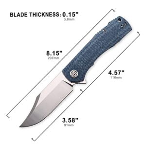 Petrified fish PFP03 Victor,3.58" K110 Satin Blade,140g Micarta Handel Flipper Liner lock Folding knife (Blue Satin)