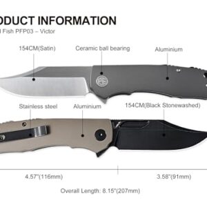 Petrified fish PFP03 Victor,3.58" K110 Satin Blade,140g Micarta Handel Flipper Liner lock Folding knife (Blue Satin)