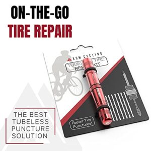 KOM Cycling Tubeless Tire Repair Kit for Bikes 8 Colors! Fixes Mountain Bike and Road Bicycle Tire Punctures Tubeless Tire Repair Tool Replacement Bacon Strips Bundle