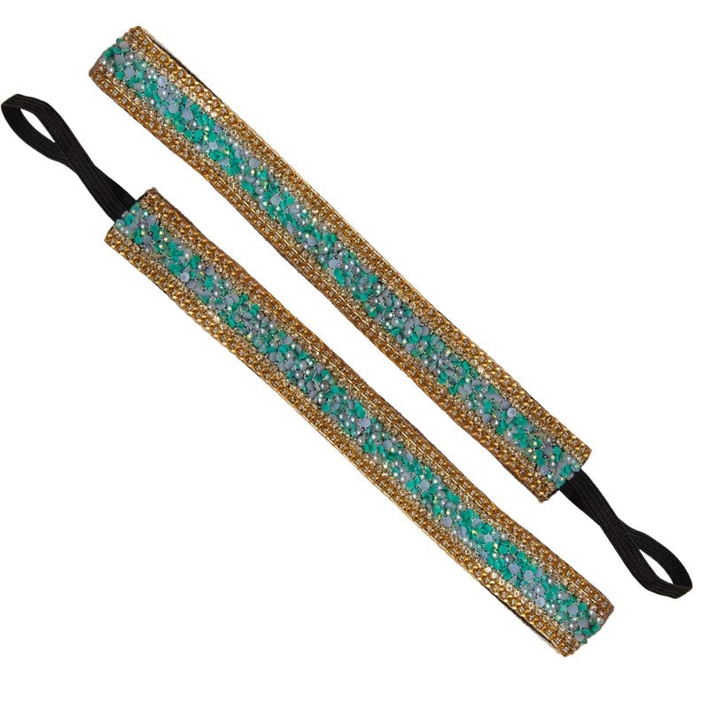 Sweaty Bands Womens Girls Headband - Non-Slip Velvet-Lined Sparkly Hairband - Bling Jewel Junkie Blue 7/8-Inch