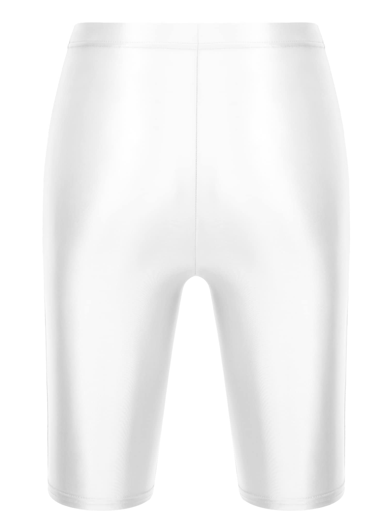 iiniim Men's Dry Fit Running Compression Tight Sport Short Pants Shiny Glossy Spandex Seamless Leggings White X-Large