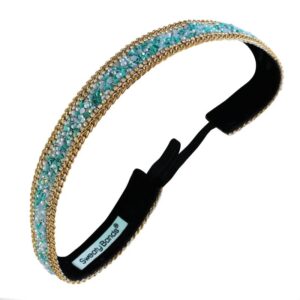 sweaty bands womens girls headband - non-slip velvet-lined sparkly hairband - bling jewel junkie blue 7/8-inch