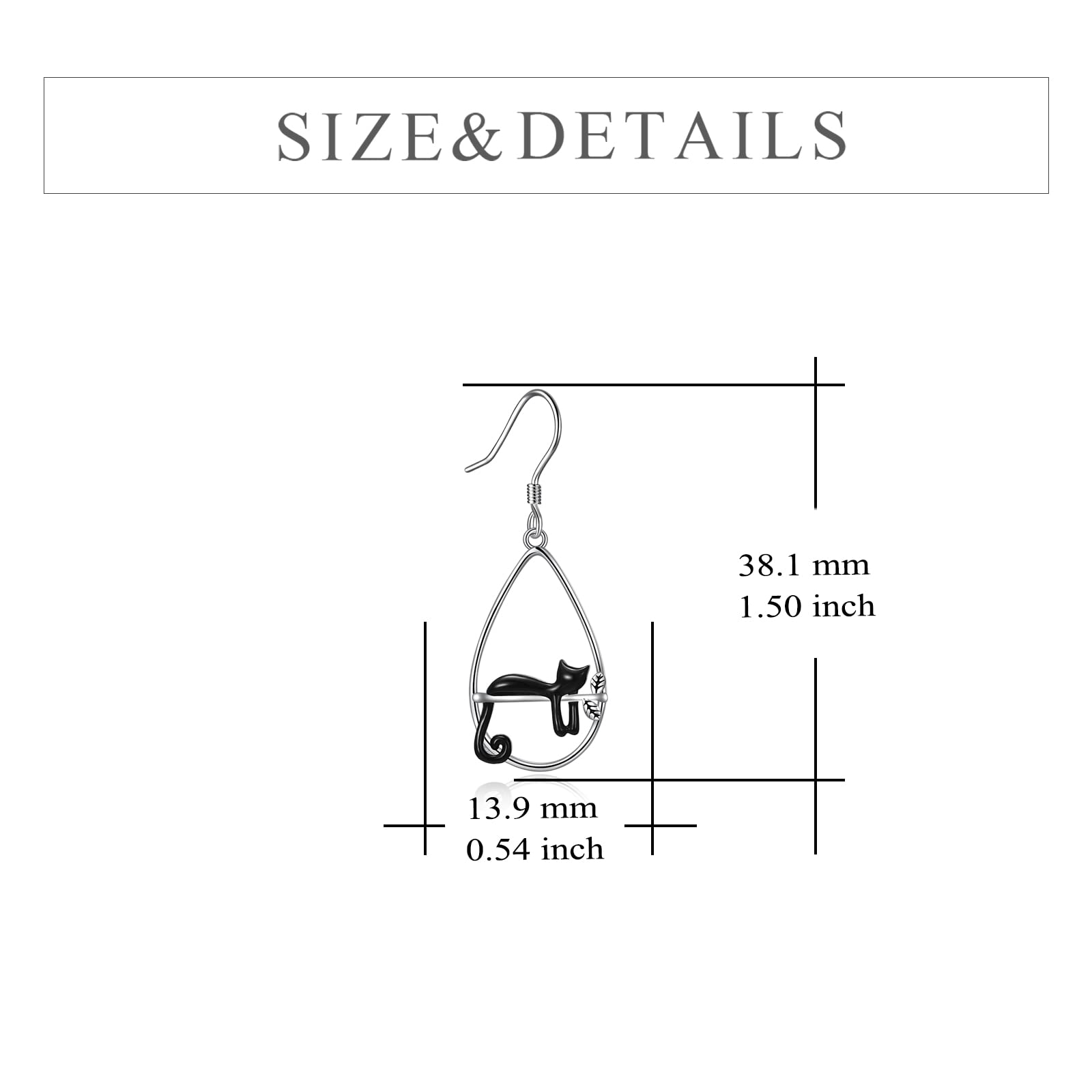 YFN Black Cat Earrings Sterling Silver Black Cat Dangle Drop Earrings Jewelry Cat Gifts for Women