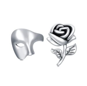 yafeini phantom of the opera mask and rose flower earrings sterling silver half face mask stud earrings theatre jewelry gifts for women men