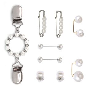 9pcs pearl waist brooch pins dress back clips waist cincher tightening waistband cardigan clip sweater shawl clips decorated safety pins collar brooch for women clothing