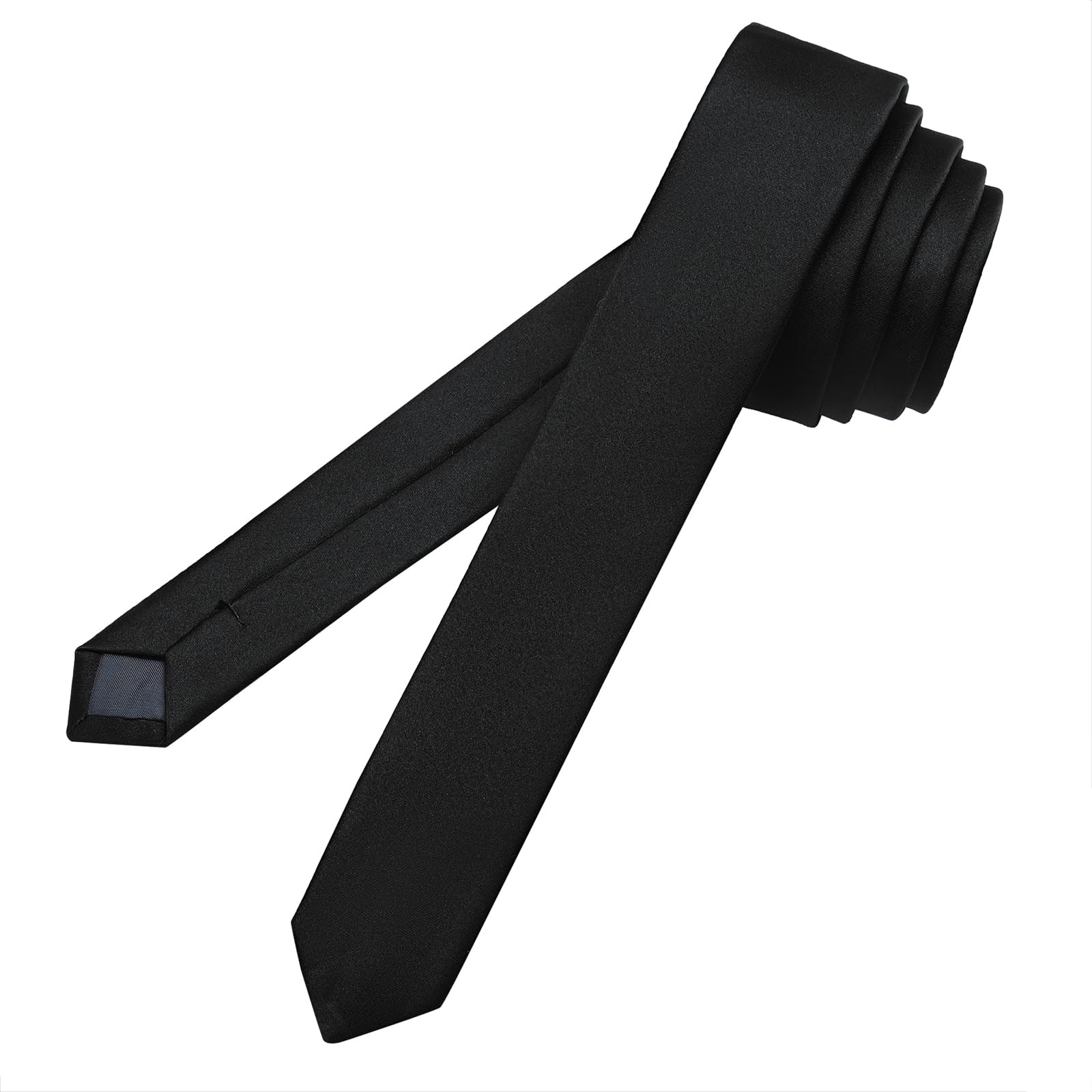 PenSee Men's Black Ties Thin Solid Pure Color 1.58" (4CM) Plain Slim Necktie Skinny Ties For Men