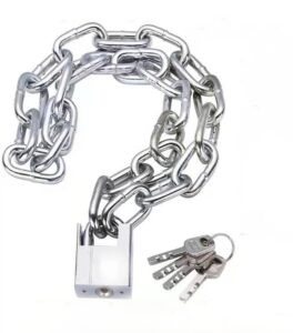 safety bicycle chain lock, motorcycle lock, cannot be cut with bolt cutters or hand tools.premium case-hardened security chain for motorcycles, bike, generator, gates ,outdoor furniture,, silver