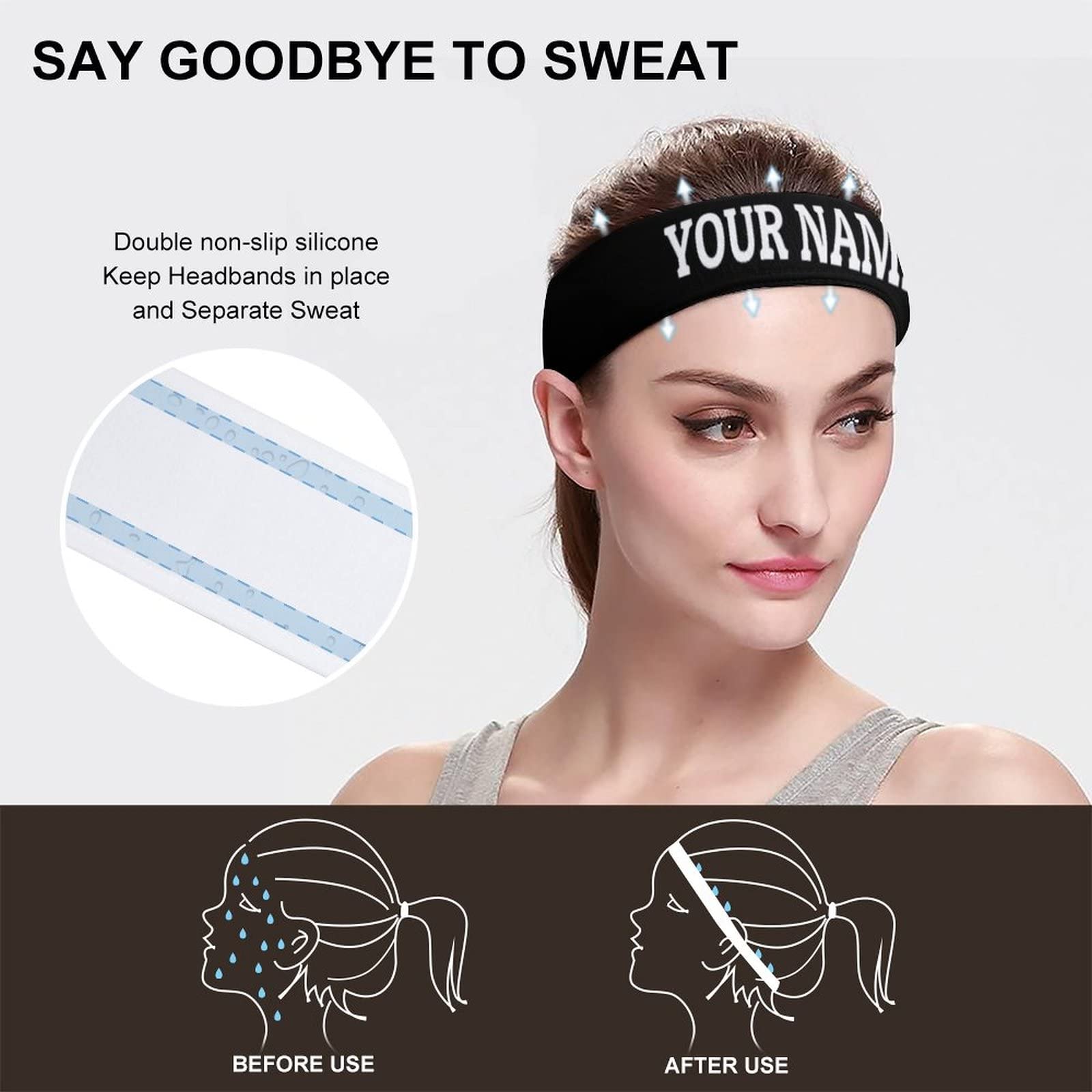 Custom Personalized Workout Sweatbands for Unisex,Sport Headbands Hairband Bandana Balaclava for Gym,Yoga,Basketball,Running Black