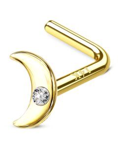 cocharm 14k solid gold nose stud 14k l bend nose ring stud for women real gold half moon nose piercing 14k hypoallergenic christmas nose jewelry gold