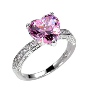 women's promise rings heart shape zirconia diamond engagement eternity- men's punk stacking proposal statement anniversary ring bridal wedding band rings girl jewelry gift size 6-10 (pink, 9)