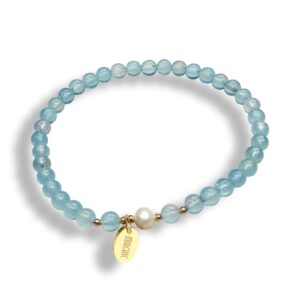 morchic 4mm natural aquamarine gemstone beads stretch bracelet for women, with freshwater pearls, energy gem birthday gift for her 7.2”