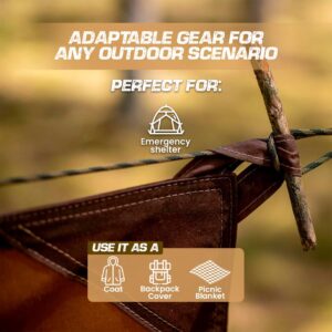 Bushcraftspain Waterproof Oilskin Tarp 8’ x 4’8’’- Brown Waxed Cotton Canvas Shelter for Survival, Bushcraft and Camping - Lightweight - Made in Spain