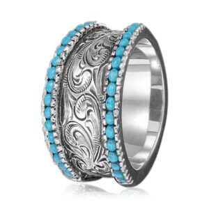 thjew flower pattern engraved band ring for women,s925 sterling silver retro vintage hawaiian national style boho ring jewelry (ring_a, 7)