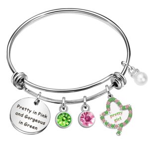 sorority paraphernalia gift for women greek sorority bracelet sisterhood graduation gift jewelry pretty in pink gorgeous in green bracelet (pink green br)