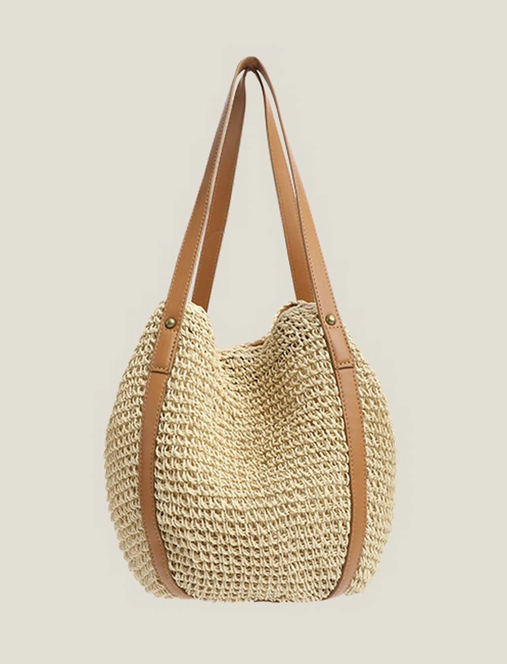 Straw Bag for Women Large Handwoven Bucket Tote with Tassel Slouchy Purse Summer Beach Handbag Wicker Rattan Round Woven Boho Shoulder