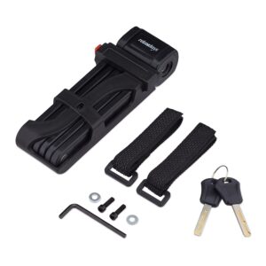 relaxdays 10039914, steel, secure bicycle bracket, 2 keys, 85 cm, folding lock, black, 20 x 7 x 5 cm