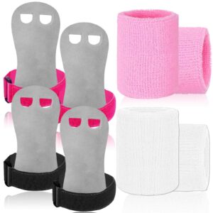 amrta gymnastics grips wristbands sets for girls youth kids 2 pair palm protection equipment with wrist support, gymnastic bar grip gloves set weightlifting sports workout (s, pink-black)