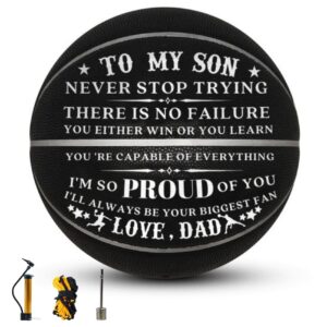 cybgene engraved basketball for son, to my son basketball from dad, personalized engraved basketball with warm message to son from dad - i'll always be your biggest fan