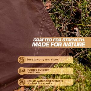 Bushcraftspain Waterproof Oilskin Tarp 8’ x 4’8’’- Brown Waxed Cotton Canvas Shelter for Survival, Bushcraft and Camping - Lightweight - Made in Spain