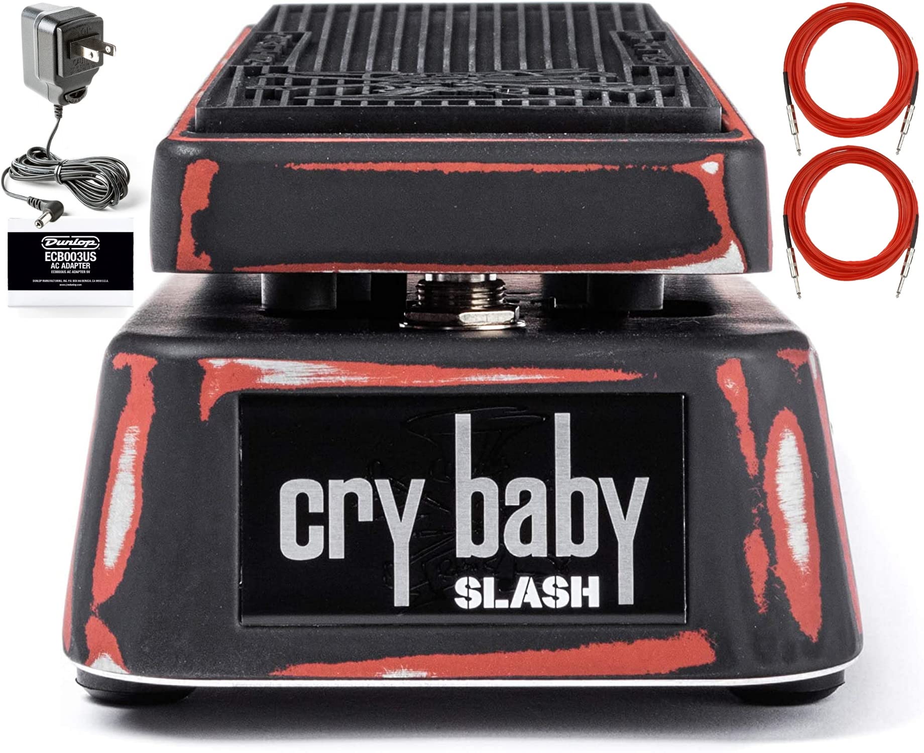 Briskdrop Dunlop SC95 Slash Cry Baby Classic Wah Pedal Bundle with 2 Instrument Cables and Dunlop ECB003 Power Supply, Blue (SC95redbundle)