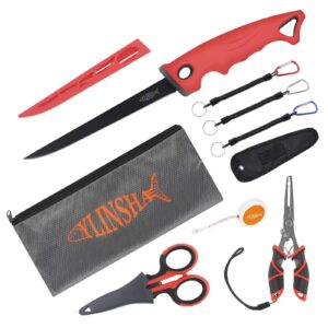 ylinsha fishing tool kit fillet knife fishing 8pack including fishing knife fishing scissors fishing pliers saltwater fish measuring ruler,anti-lost lanyard waterproof storage bagtackle accessory kit