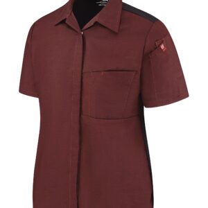 Red Kap Women's Airflow Cook Shirt with Oilblok, Merlot Heather with Black Mesh, Large