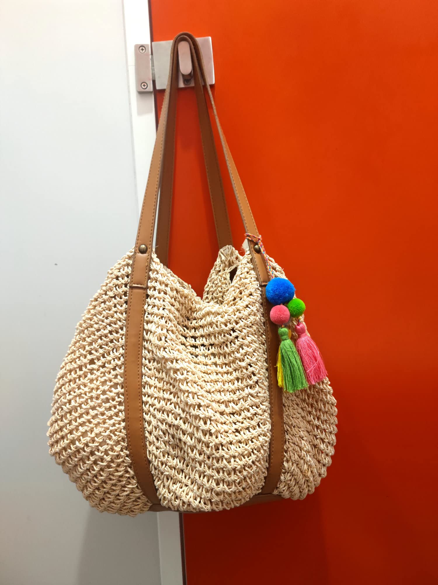 Straw Bag for Women Large Handwoven Bucket Tote with Tassel Slouchy Purse Summer Beach Handbag Wicker Rattan Round Woven Boho Shoulder