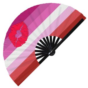 pride flag lgbtqa hand fan hijira intersex progress lipstick lesbian maverique neutrois pangender pocket gender rubber trigender two-spirit pride fan (lipstick lesbian flag)