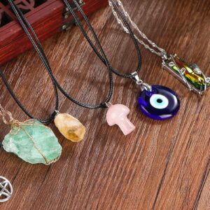 MJartoria Moon Pentagram Necklace Pentacle Crystal Chakra Necklace Charm Pendant Multi Layered Alloy Chain Choker Necklaces Set Gothic Jewelry 9PCS