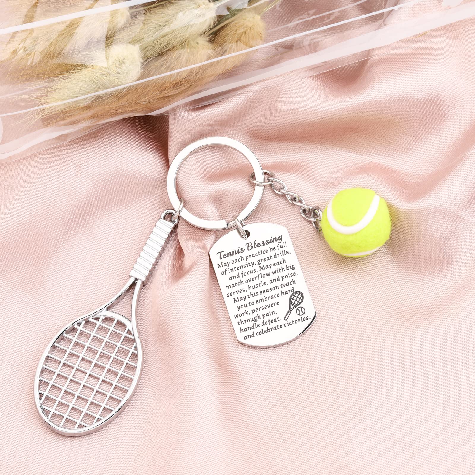 UJIMS Tennis Ball Keychain with Tennis Racket Tennis Players Gift Tennis Gift for Tennis Lovers Coach Tennis Teams Gifts (Tennis Racket Keychain)