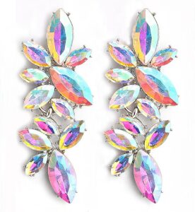 rgy iridescent rhinestone earrings for prom, sparkling bridal cluster drop dangle stud earrings, ab crystal pageant