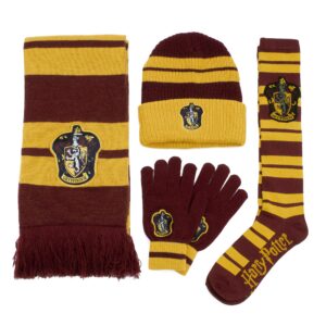 culturefly harry potter gryffindor premium 4pc winter bundle- scarf, gloves, beanie, socks one size fits most