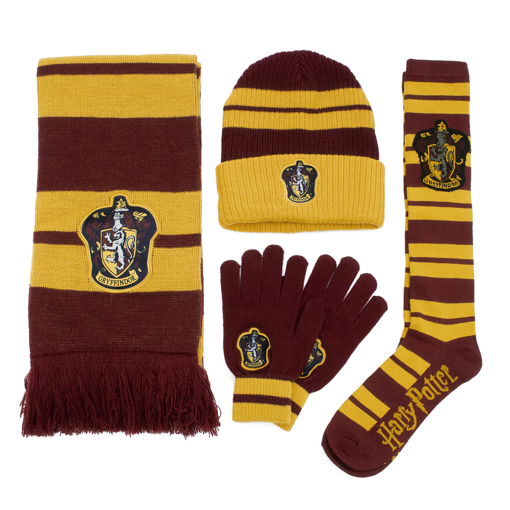 Culturefly Harry Potter Gryffindor Premium 4pc Winter Bundle- Scarf, Gloves, Beanie, Socks One Size Fits Most