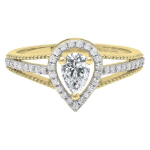 Dazzlingrock Collection 18K 6X4 MM Pear Lab Created White Sapphire & Round Diamond Bridal Halo Ring, Yellow Gold, Size 7.5