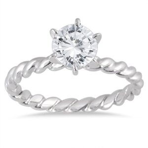 ags certified 1 carat braided solitaire diamond ring in 14k white gold (h-i color, i1-i2 clarity)