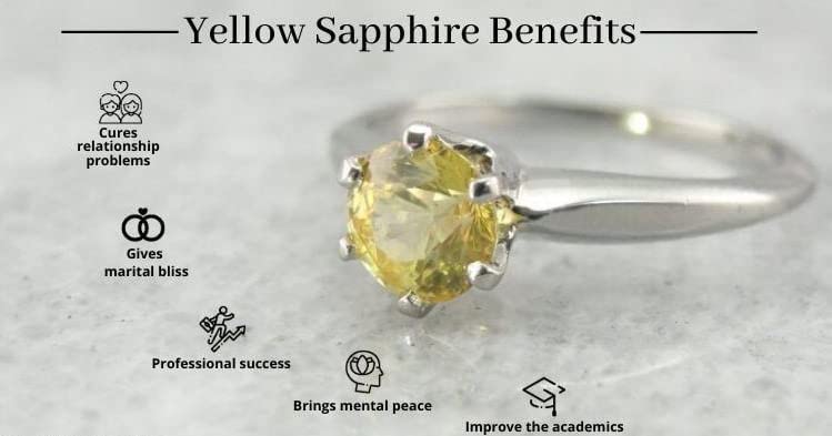 LMDPRAJAPATIS 5.00 Carat Unheated AA+ Quality Natural Yellow Sapphire Pukhraj 925 Sterling Silver Ring for Men And women