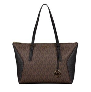 michael kors coraline large logo and leather tote bag (brown multi)