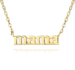 mama necklace for women 18k gold plated mom pendant stainless steel silver letter gift personalized jewelry for mother and daughter (gold 1)