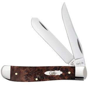 case xx wr pocket knife mini trapper - brown maple burl wood, item 64062, length closed 3 1/2 inch (7207 ss)