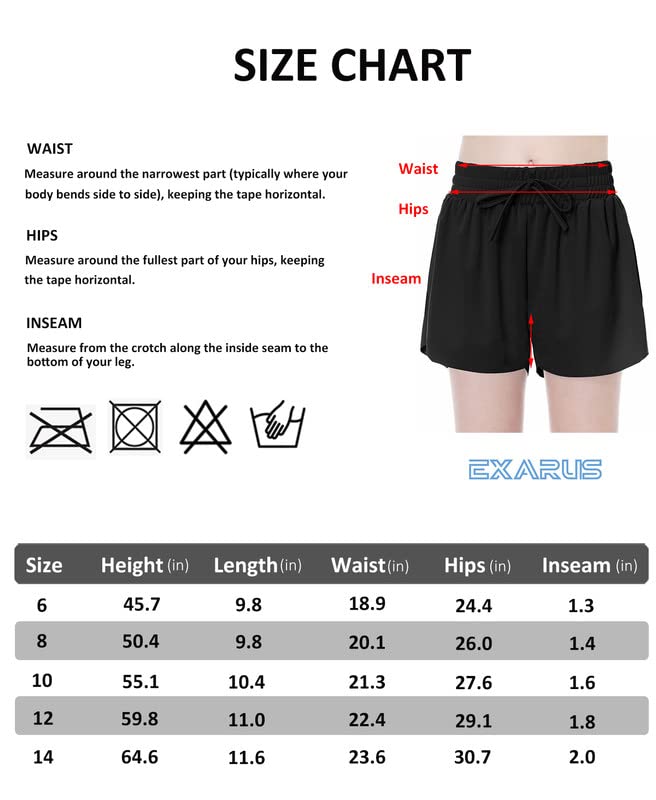 EXARUS Girls Butterfly Shorts Flowy Athletic 2 in 1 Running Skirt Skorts Dance Cheer Tennis Preppy Flutter Gym Kids Activewear Black 10Y