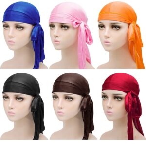 teamaet 6 pieces silky durags for women,men satin durag 6 colors doorag headscarf,beanies, woman durags