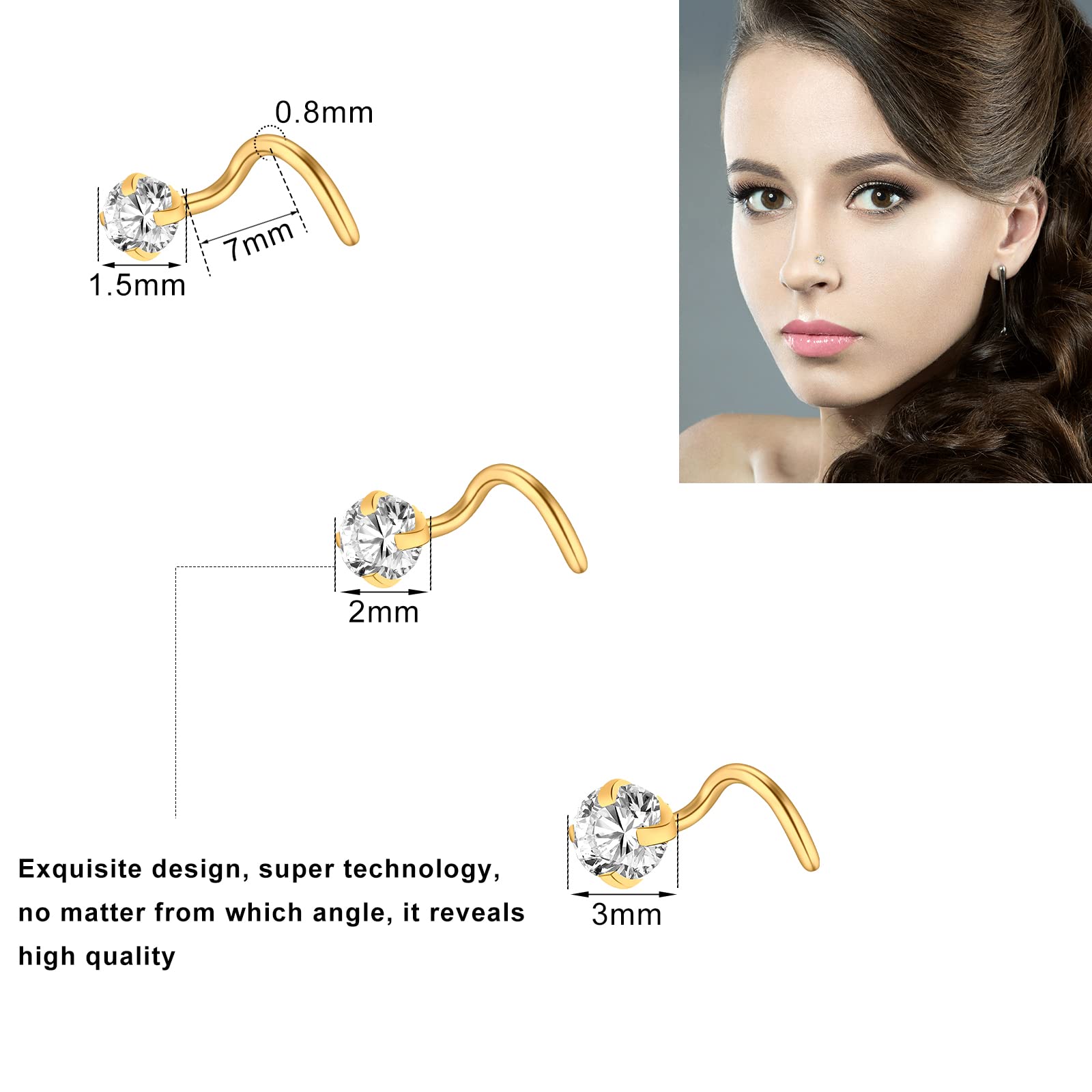 ONESING 23Pcs Gold Nose Rings for Women 20G Nose Piercing Jewelry L Shape Nose Studs Nose Rings Hoop Nose Jewelry Gold Stainless Steel Studs Screw Body Piercing Jewelry for Women Men