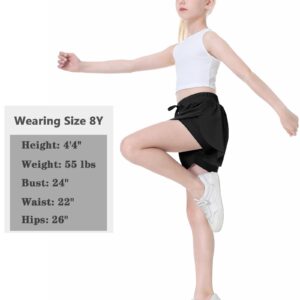 EXARUS Girls Butterfly Shorts Flowy Athletic 2 in 1 Running Skirt Skorts Dance Cheer Tennis Preppy Flutter Gym Kids Activewear Black 10Y