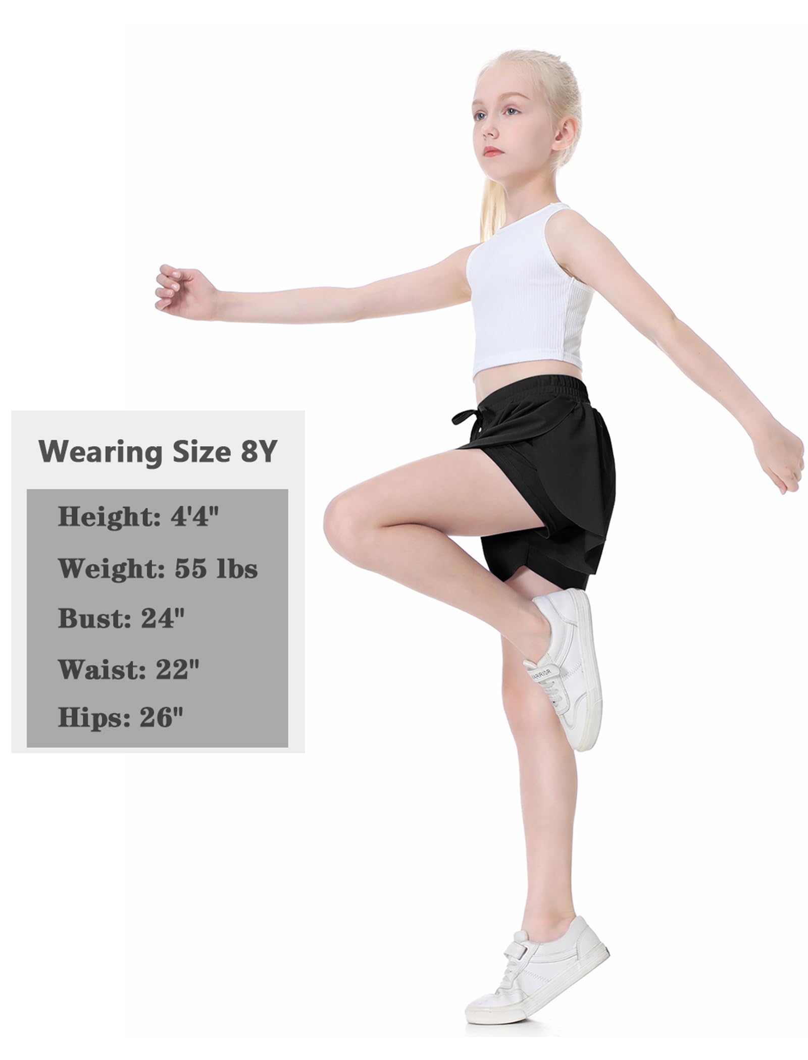 EXARUS Girls Butterfly Shorts Flowy Athletic 2 in 1 Running Skirt Skorts Dance Cheer Tennis Preppy Flutter Gym Kids Activewear Black 10Y