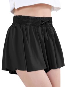 exarus girls butterfly shorts flowy athletic 2 in 1 running skirt skorts dance cheer tennis preppy flutter gym kids activewear black 10y